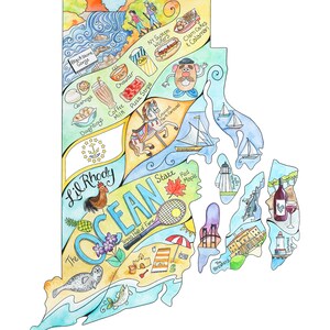 Rhode Island Map, Art Print of Watercolor Rhode Island Painting, State ...