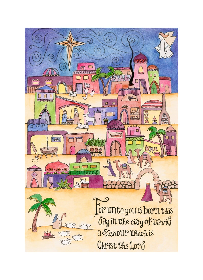 Little Town of Bethlehem, Illustration of Bethlehem With the Mary ...