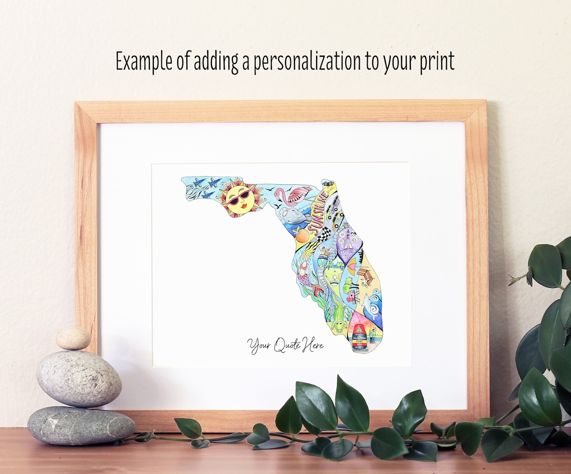 Florida Map Print Florida Watercolor and Ink Illustration - Etsy