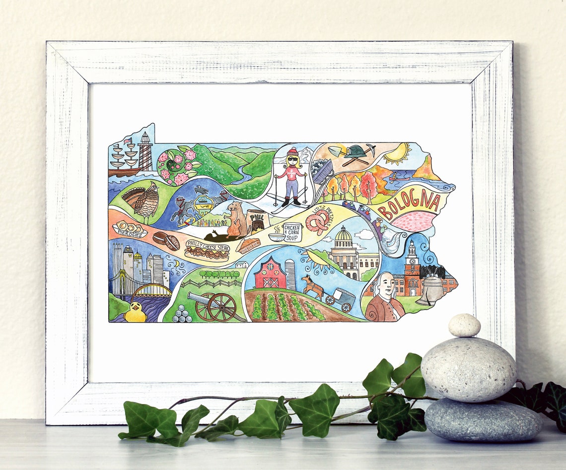 Pennsylvania Map Fine Art Giclee Print Originally Created in - Etsy