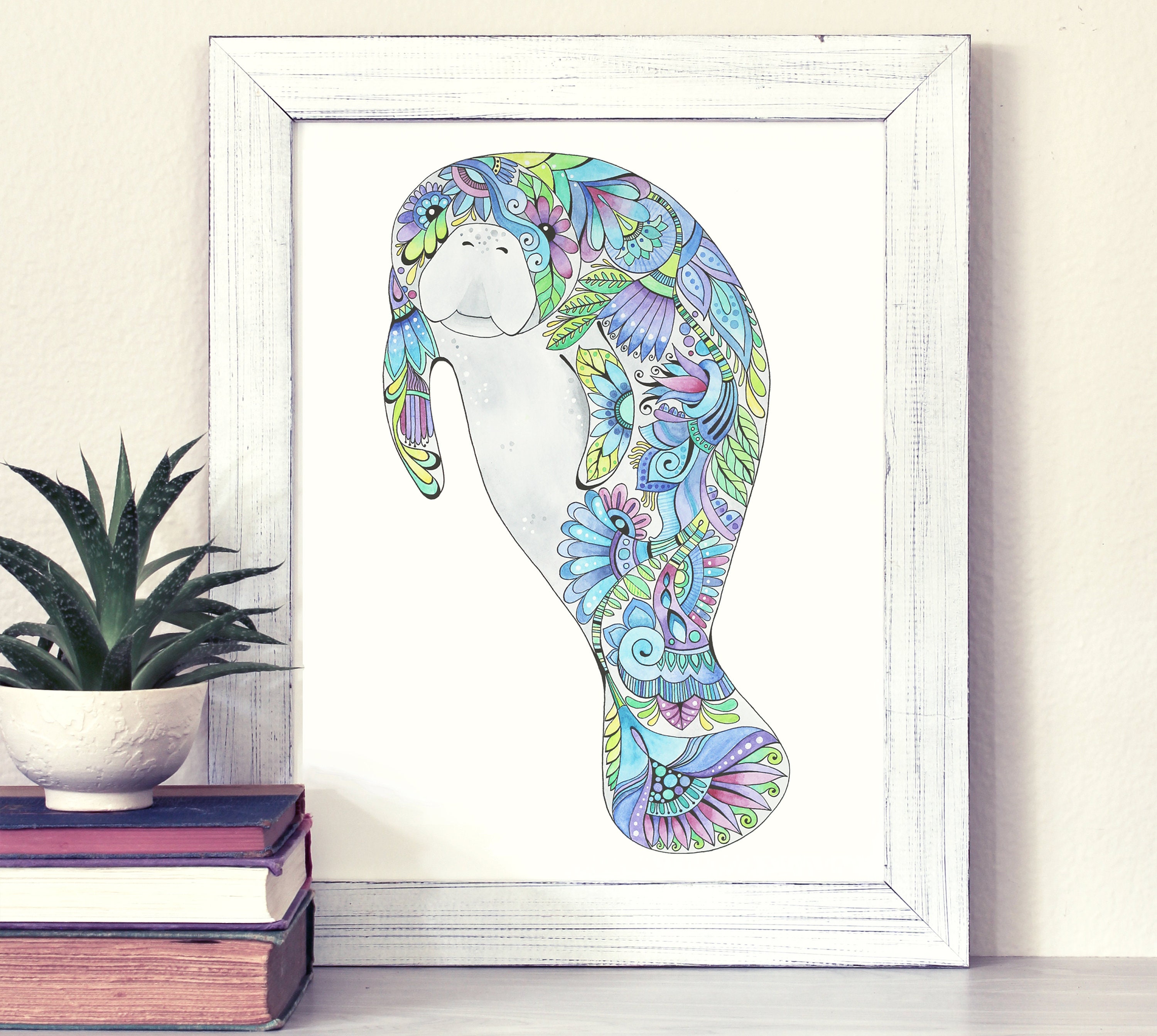 Manatee Watercolor Painting Print Florida Manatee Manatee - Etsy