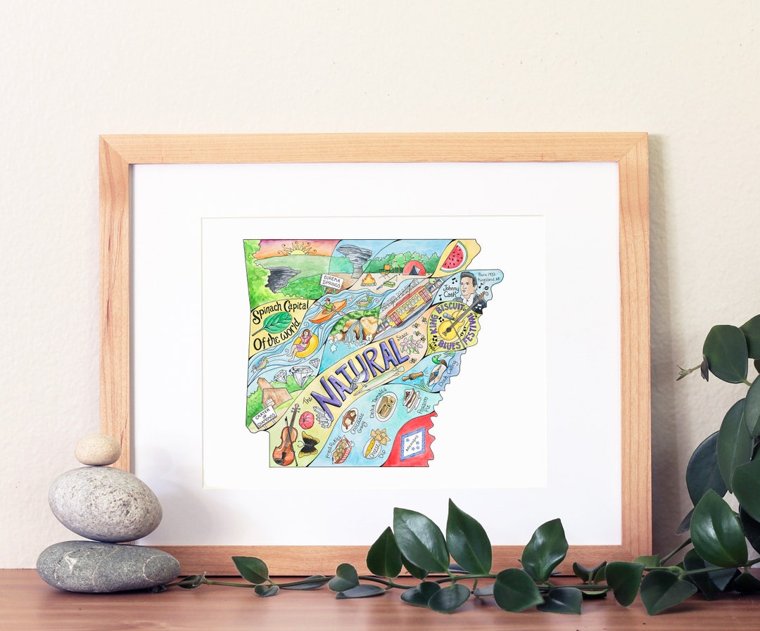 Arkansas Map Art Print, Arkansas Map, State Maps, Arkansas Watercolor ...