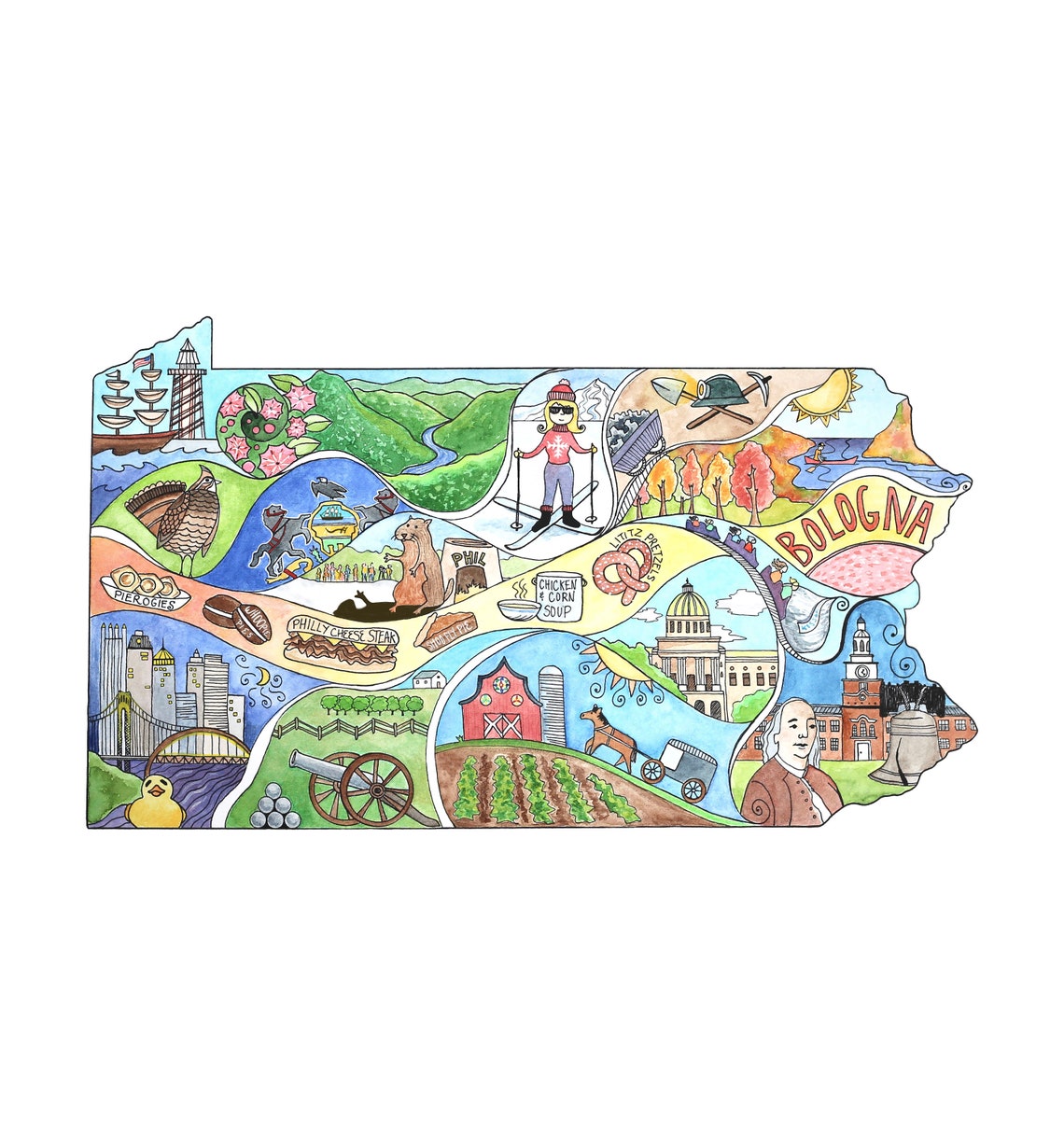 Pennsylvania Map Fine Art Giclee Print Originally Created in - Etsy