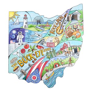 Ohio Art Map Print, Ohio Watercolor and Ink Illustration, Ohio ...