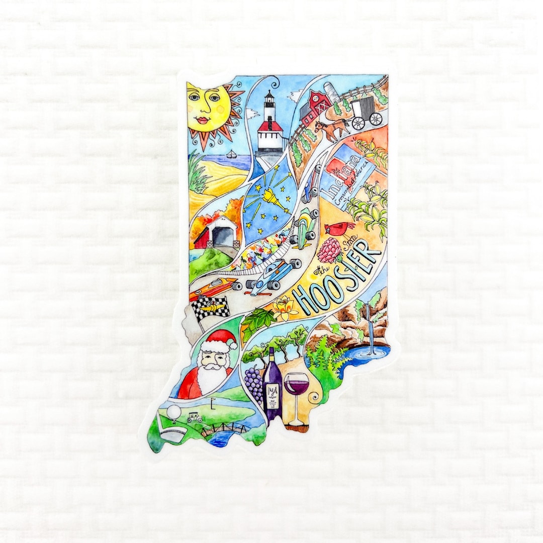 Indiana Vinyl Sticker, Indiana Decal, Laptop Decal, Indiana Map, Water ...