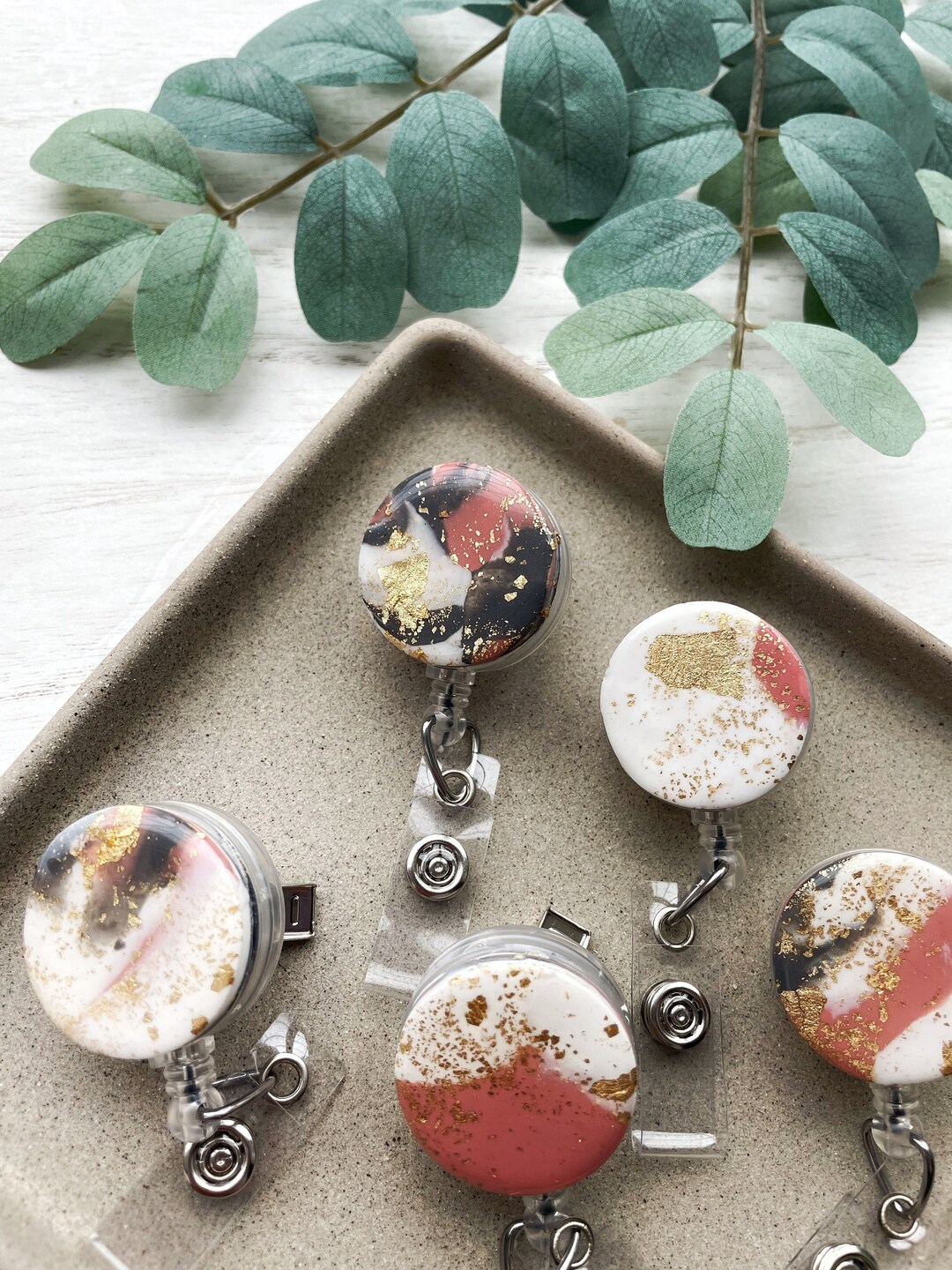 Polymer Clay Badge Reel: Gold Leaf Resin Sparkly Badge - Etsy