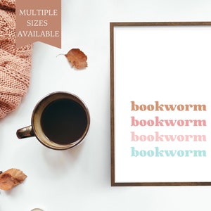 Bookworm Minimalist Modern Printable, Wall Art Bookworm Gift Instant ...