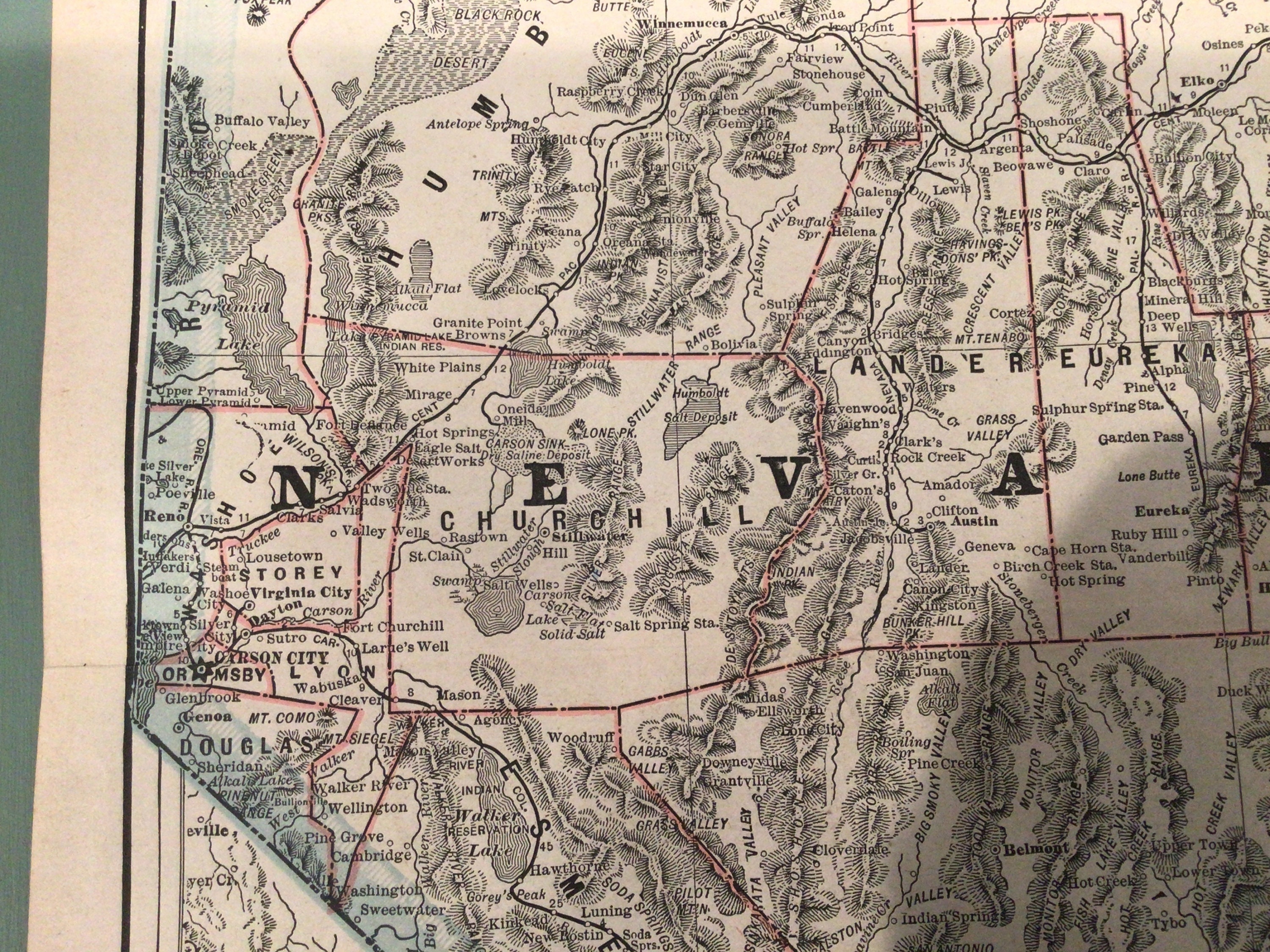 Map of the State of Nevada, 10 X 14”, Hand Tinted Circa 1890 From an ...