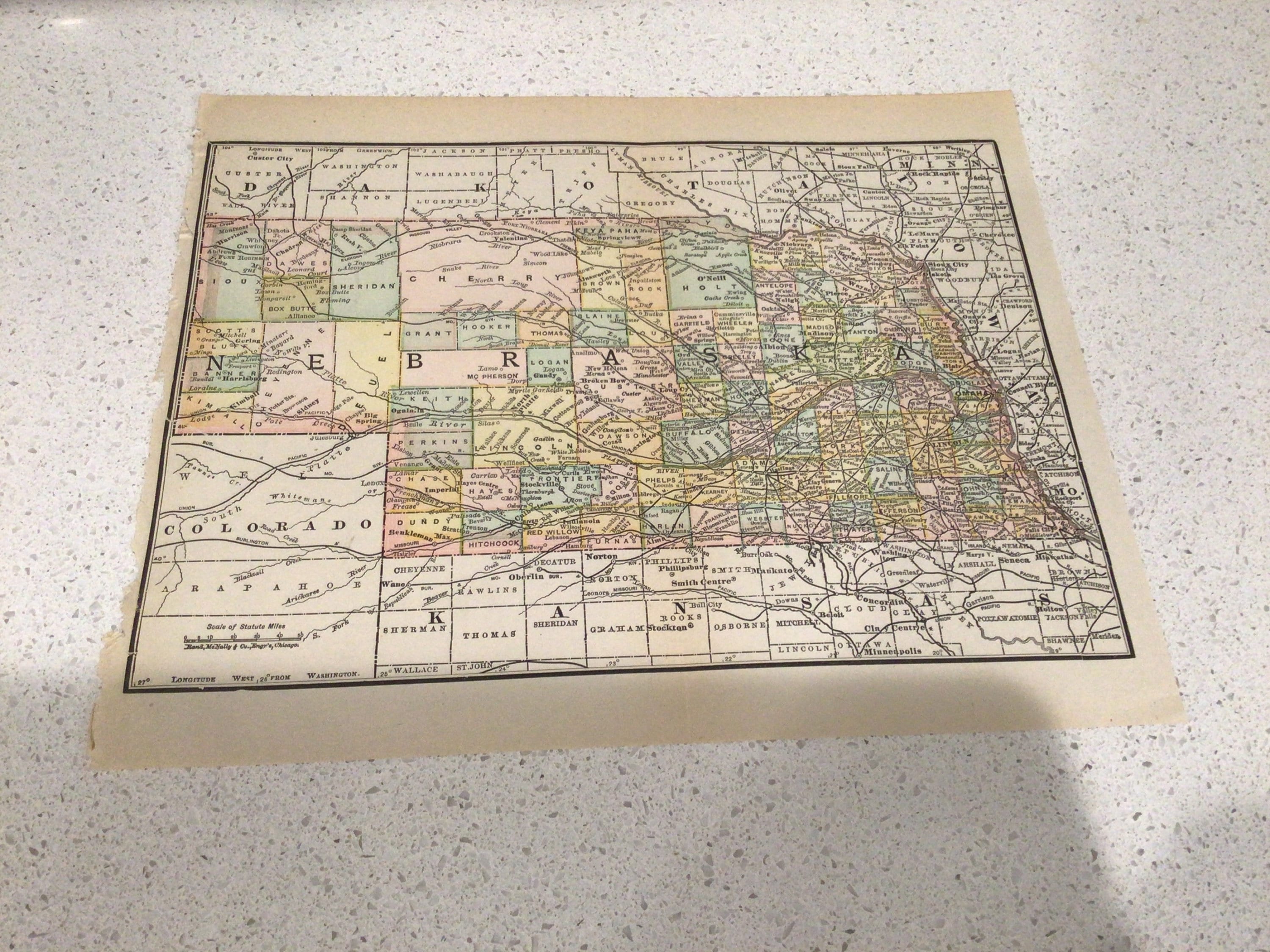 Map Nebraska 9 X 11“ Hand Tinted 1890 From the Rand Mcnally Atlas - Etsy