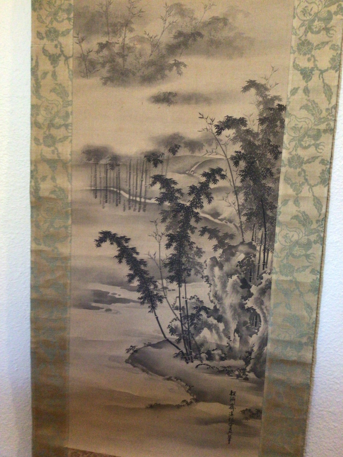 Chinese 19th Century Landscape Scroll Painting Mounted on Silk With ...
