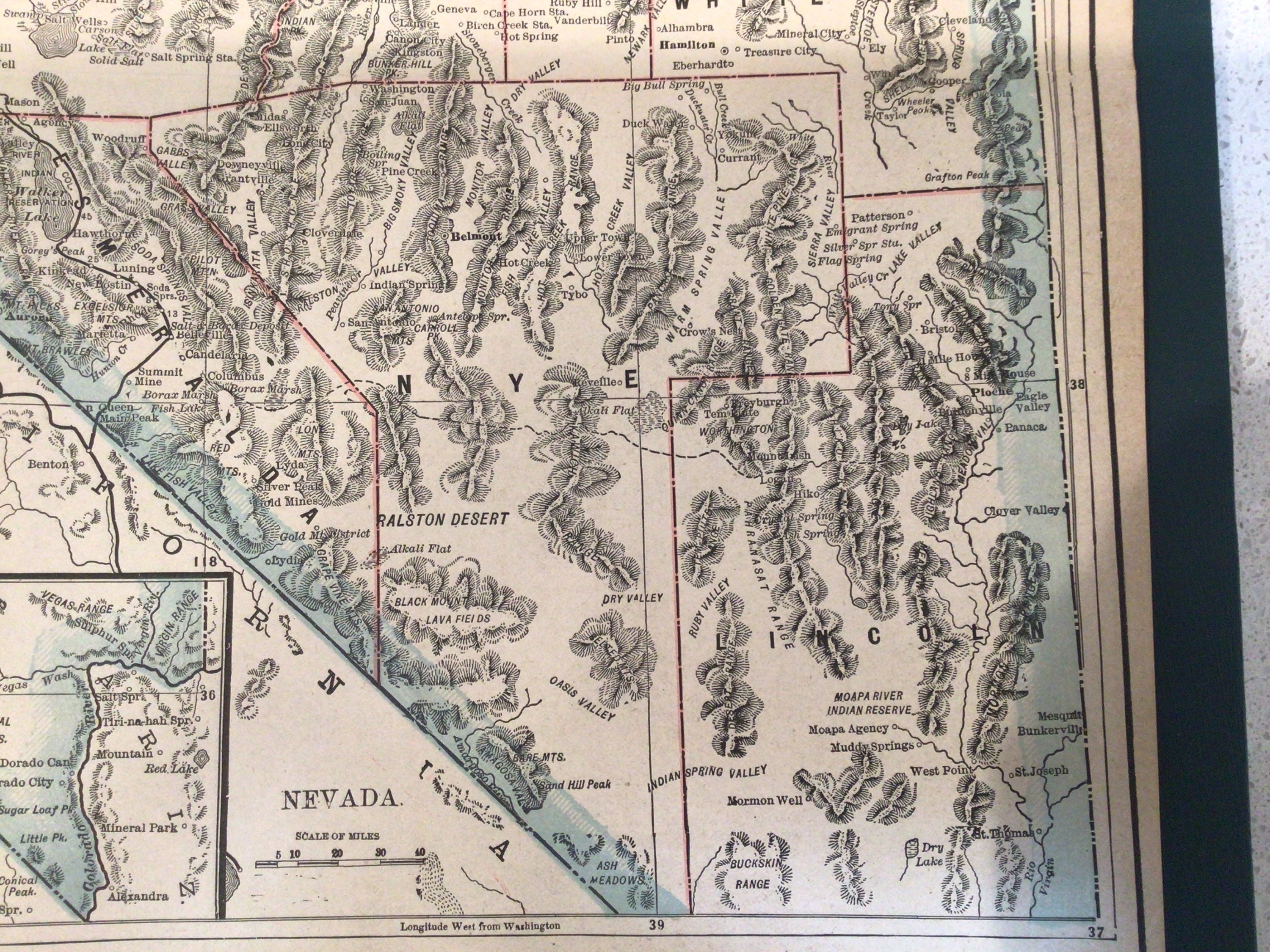 Map of the State of Nevada, 10 X 14”, Hand Tinted Circa 1890 From an ...