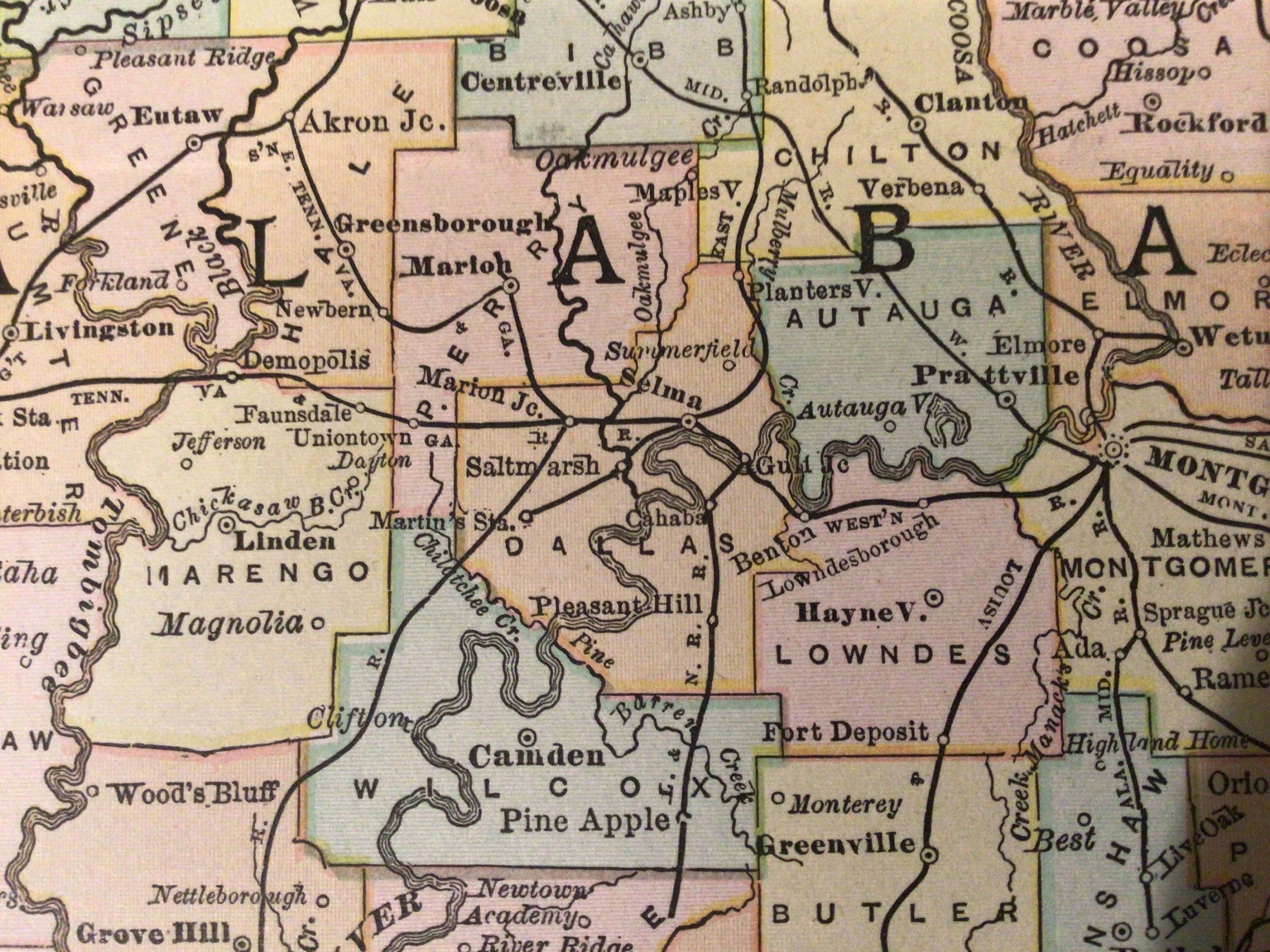 Map of Alabama 9 X 11“ Tinted by Hand, Circa 1890 From an Old Atlas by ...