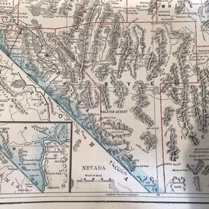 Map of the State of Nevada, 10 X 14”, Hand Tinted Circa 1890 From an ...