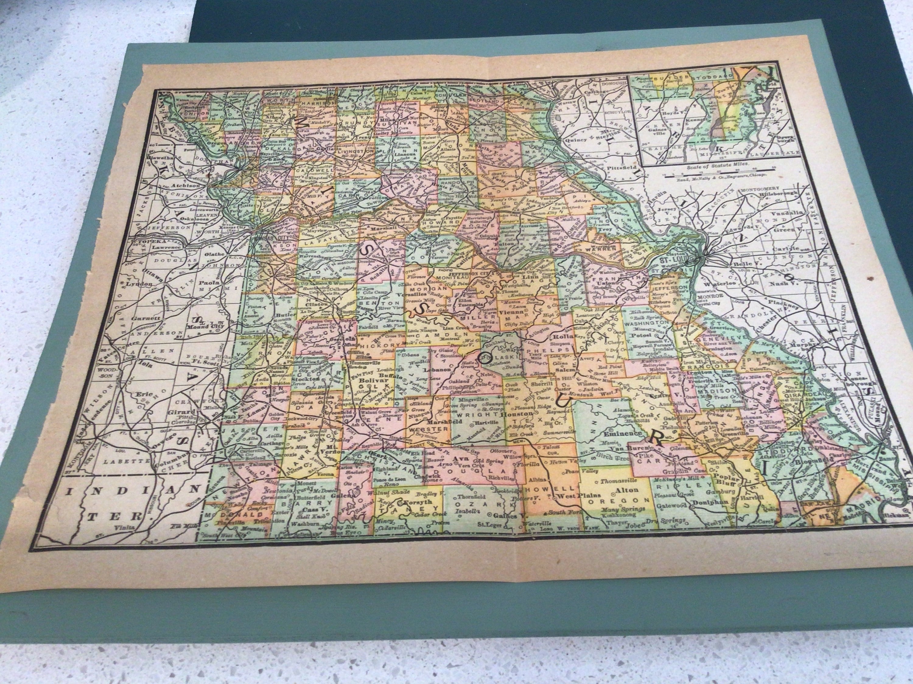 Map of Missouri 9 X 11, Tinted by Hand, Circa 1890 From an Old Atlas by ...