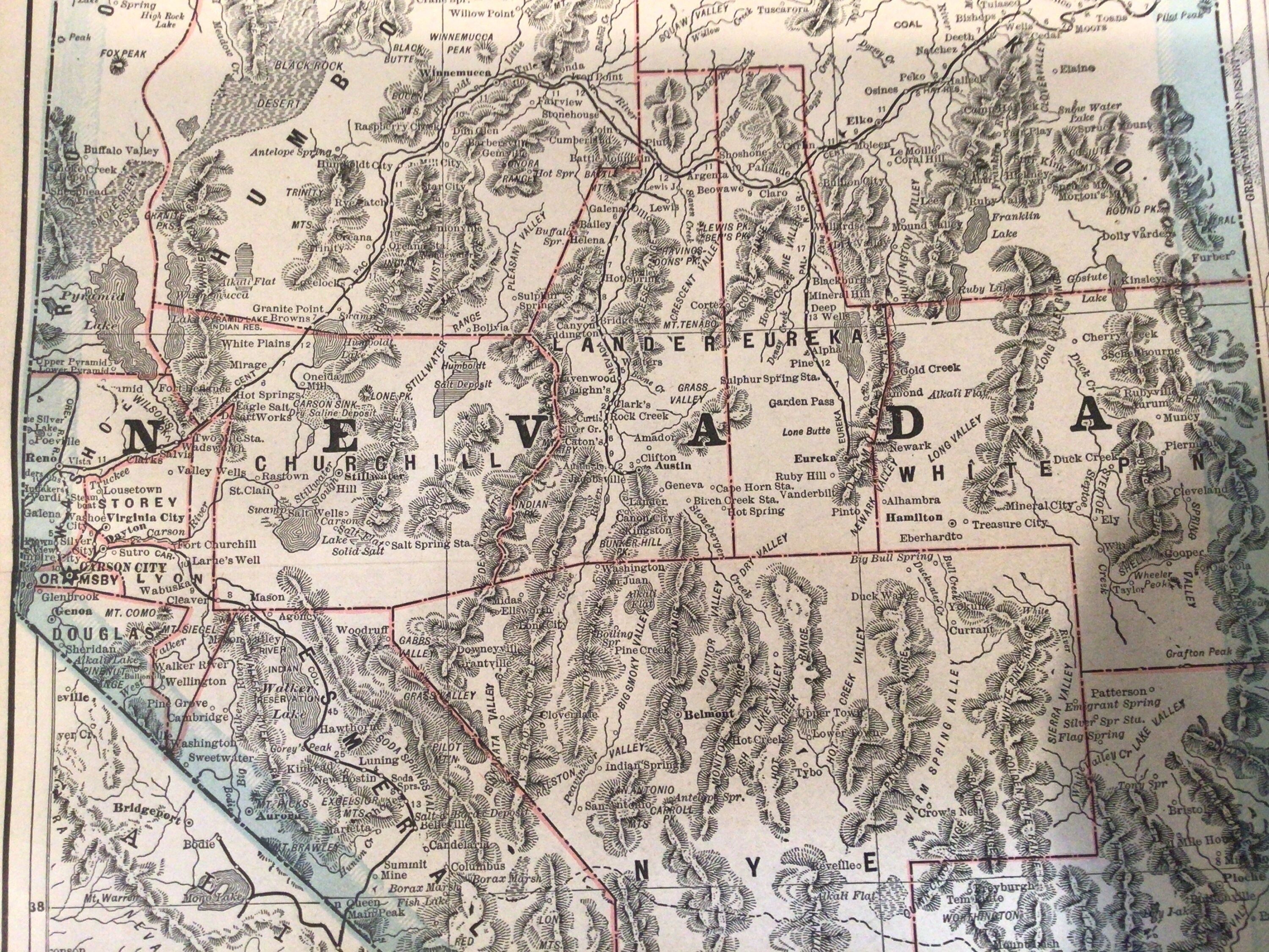 Map of the State of Nevada, 10 X 14”, Hand Tinted Circa 1890 From an ...