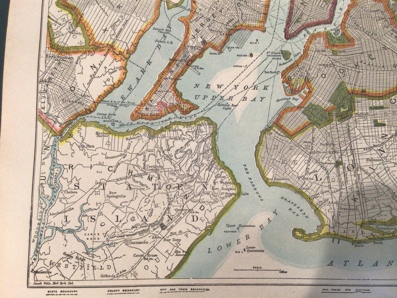 Map of New York City and Vicinity, 10 X 14 1/2” Circa 1890 and Tinted ...
