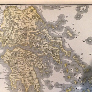 Map of Greece, 9 X 11 Inches, Tinted by Hand, 1890 From an Old Rand ...