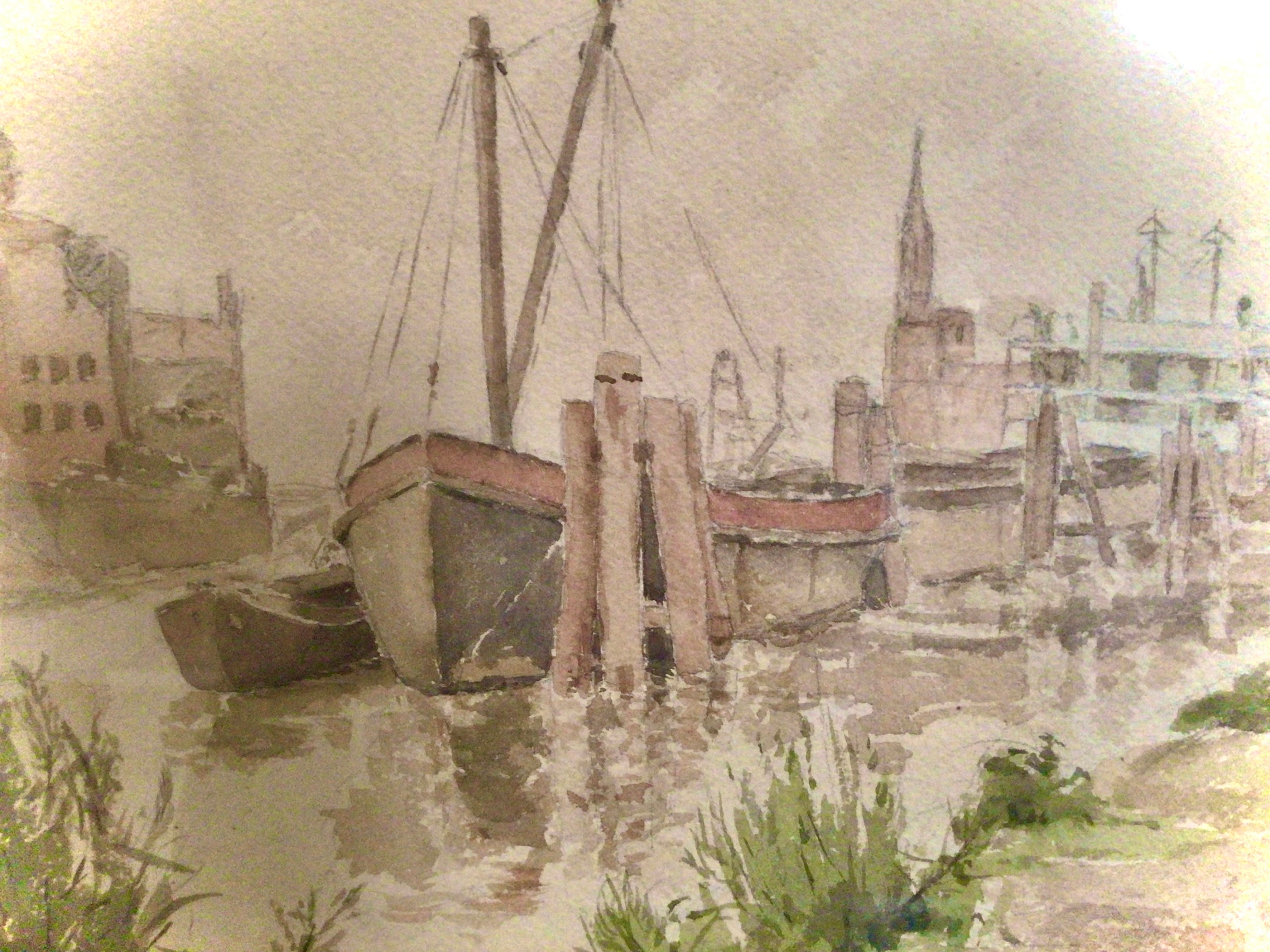 Mid Century 1948 Watercolor Harbor Dock Scene 24.5 X 21 - Etsy