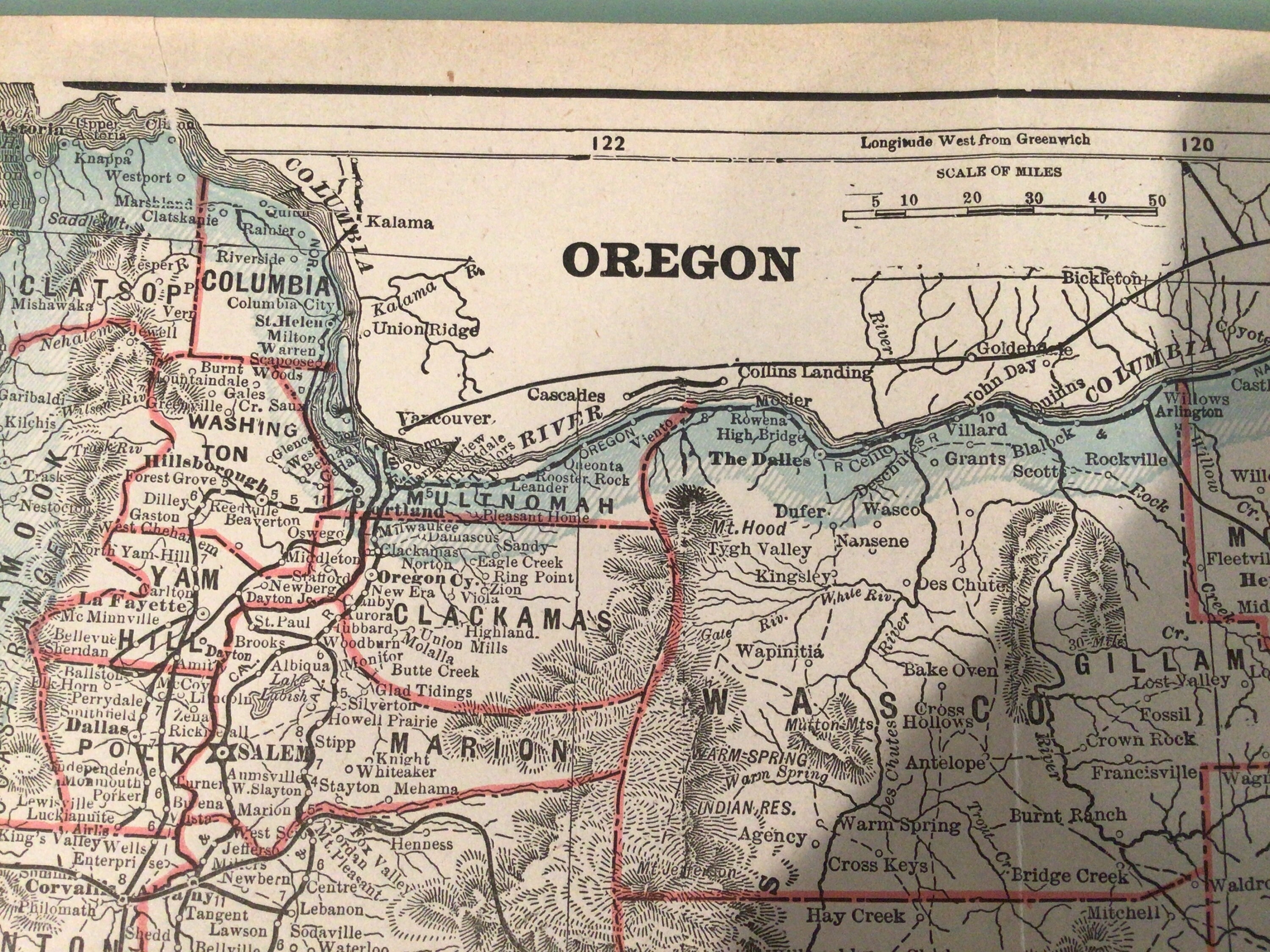 Map of Oregon, 10 X 14“ 1890, Tinted by Hand Pulled From an Old Atlas ...