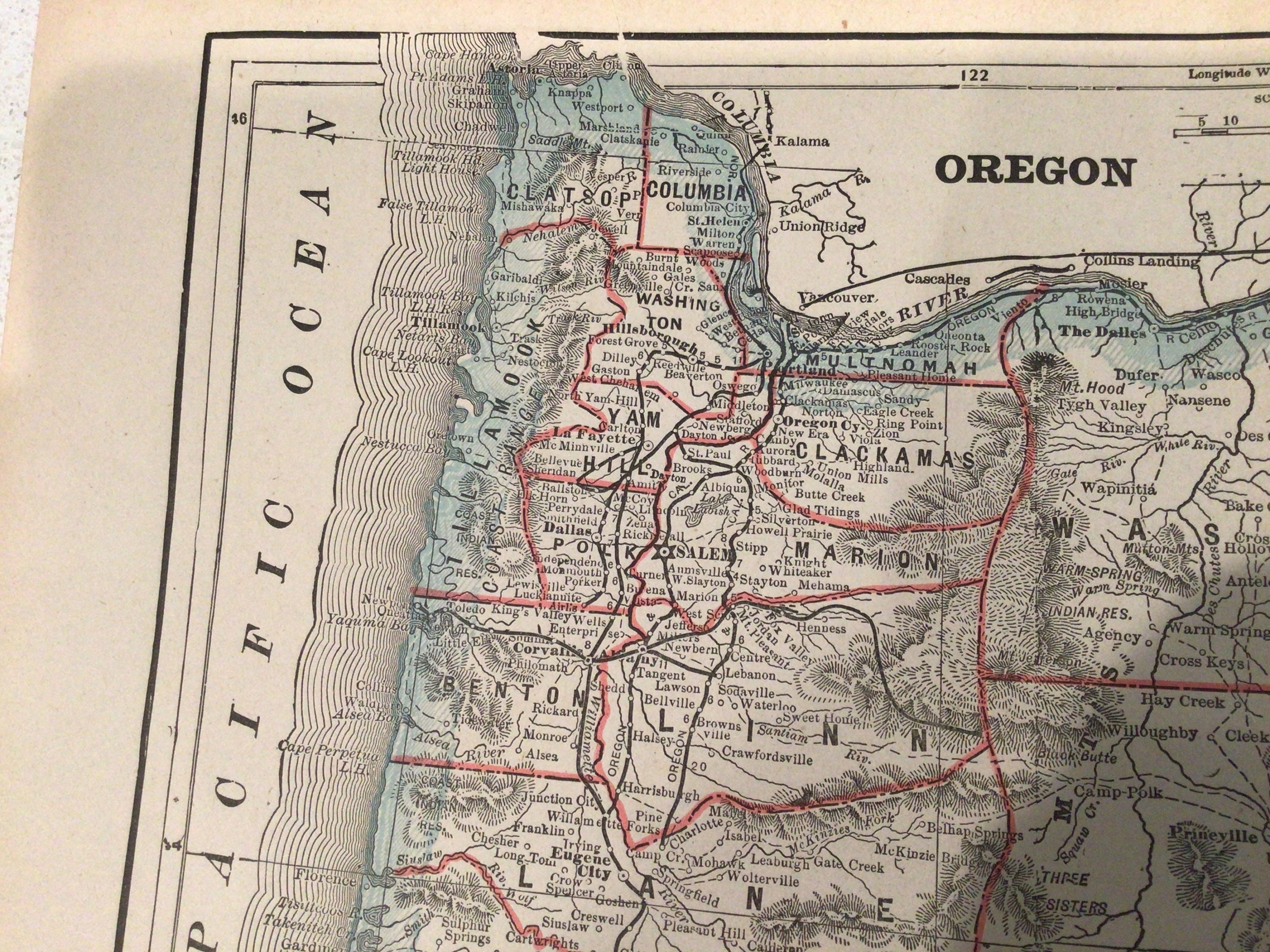 Map of Oregon, 10 X 14“ 1890, Tinted by Hand Pulled From an Old Atlas ...