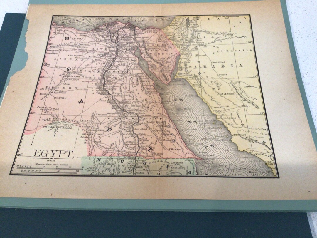 Map of Egypt, 9 X 11“ Circa 1890 and Hand Tinted From an Old Rand ...