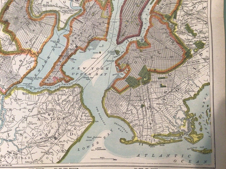 Map of New York City and Vicinity, 10 X 14 1/2” Circa 1890 and Tinted ...