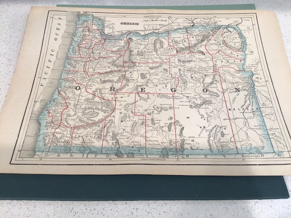Map of Oregon 10 X 14 1890 Tinted by Hand Pulled From an | Etsy