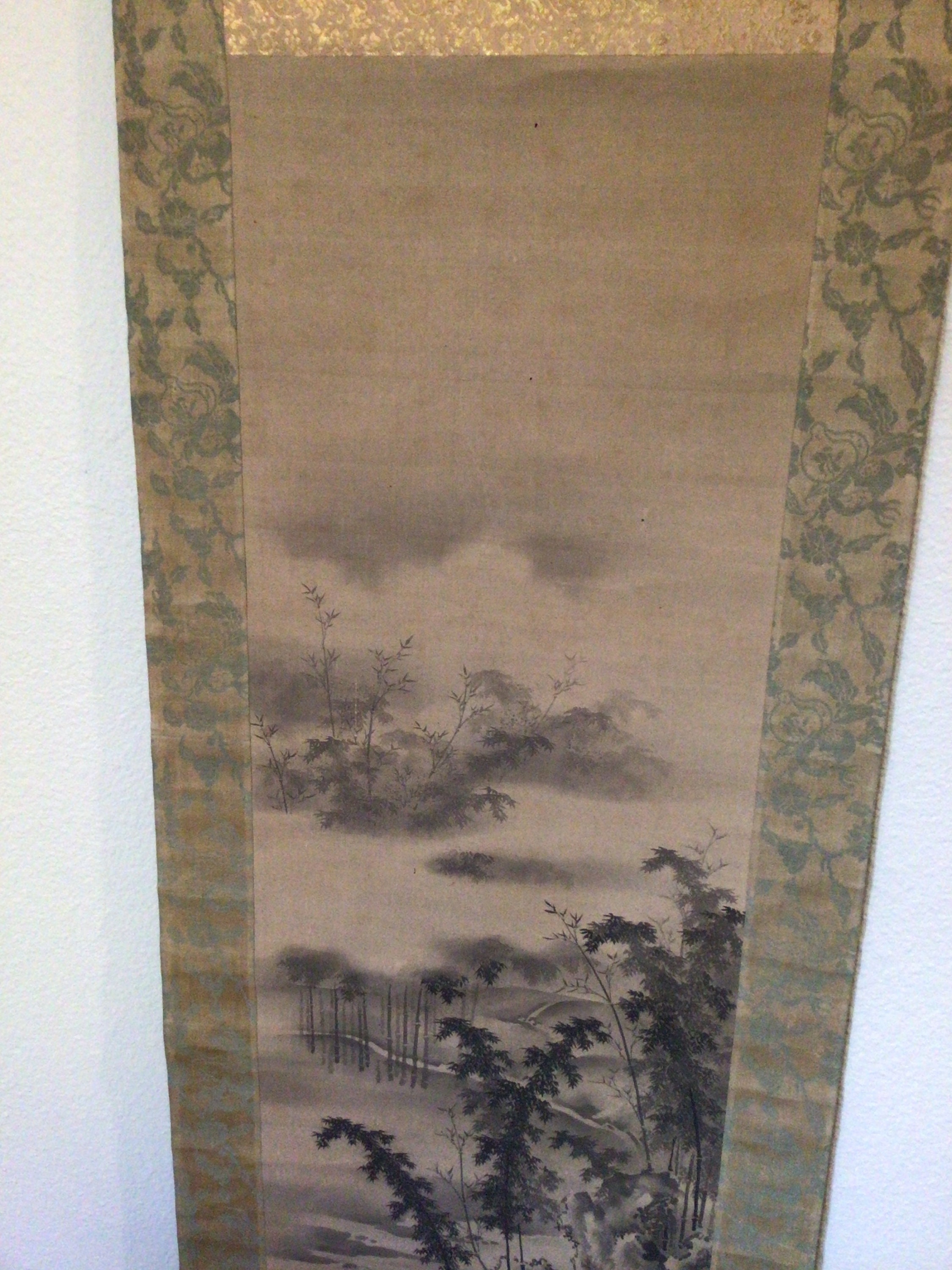 Chinese 19th Century Landscape Scroll Painting Mounted on Silk With ...