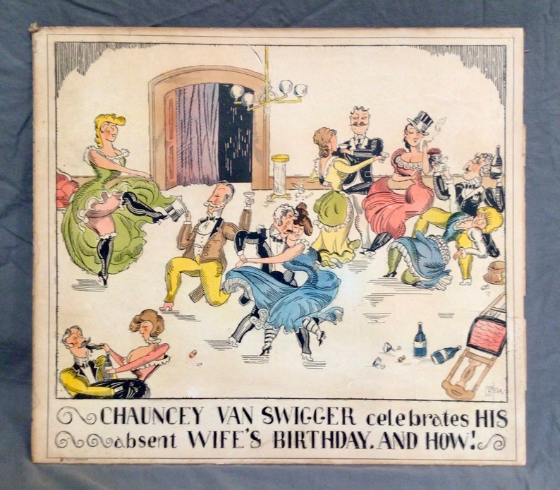 Humorous 1890s Dancehall Scene of Men and Women Drinking and Dancing ...