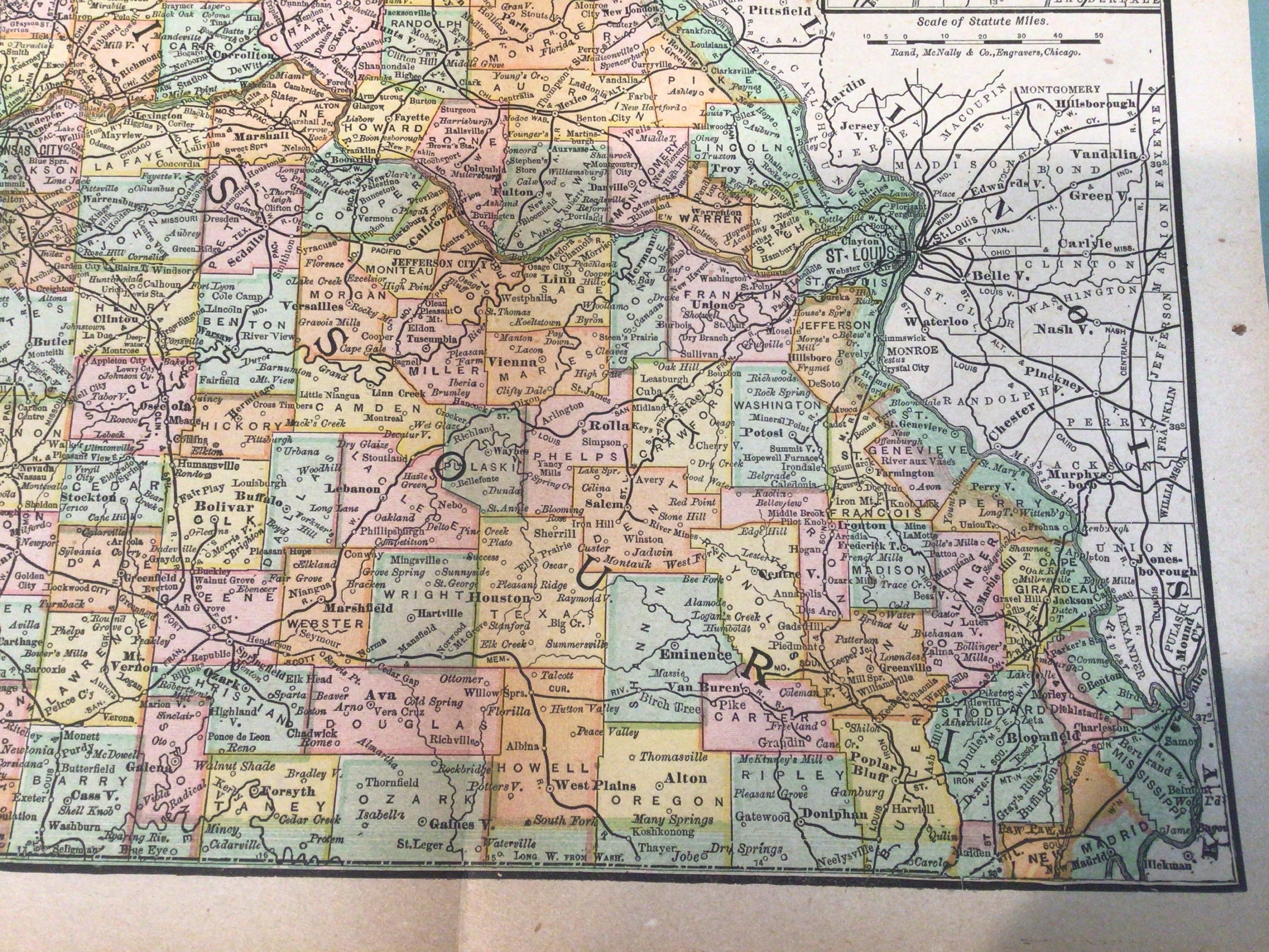Map of Missouri 9 X 11, Tinted by Hand, Circa 1890 From an Old Atlas by ...