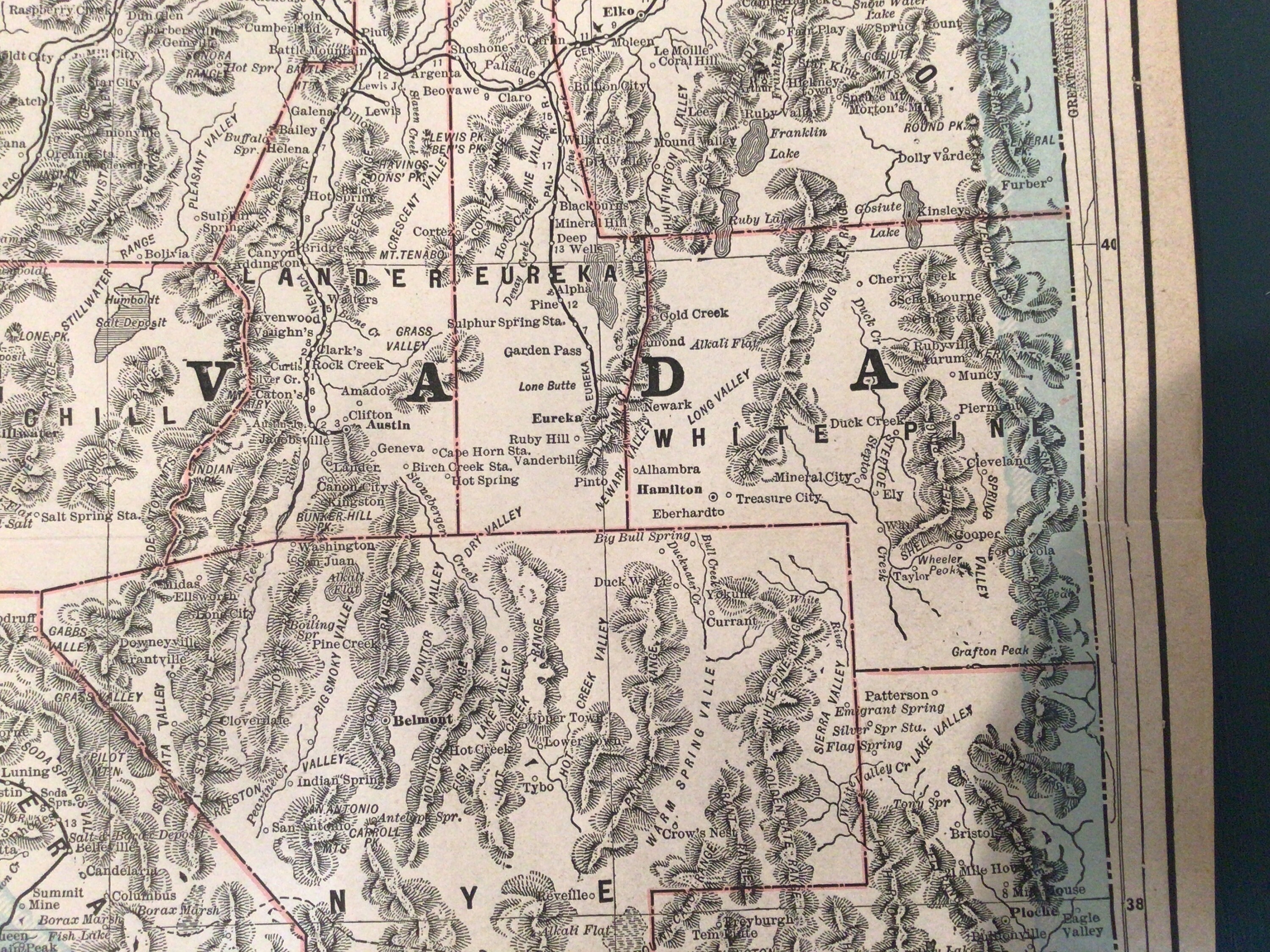 Map of the State of Nevada, 10 X 14”, Hand Tinted Circa 1890 From an ...