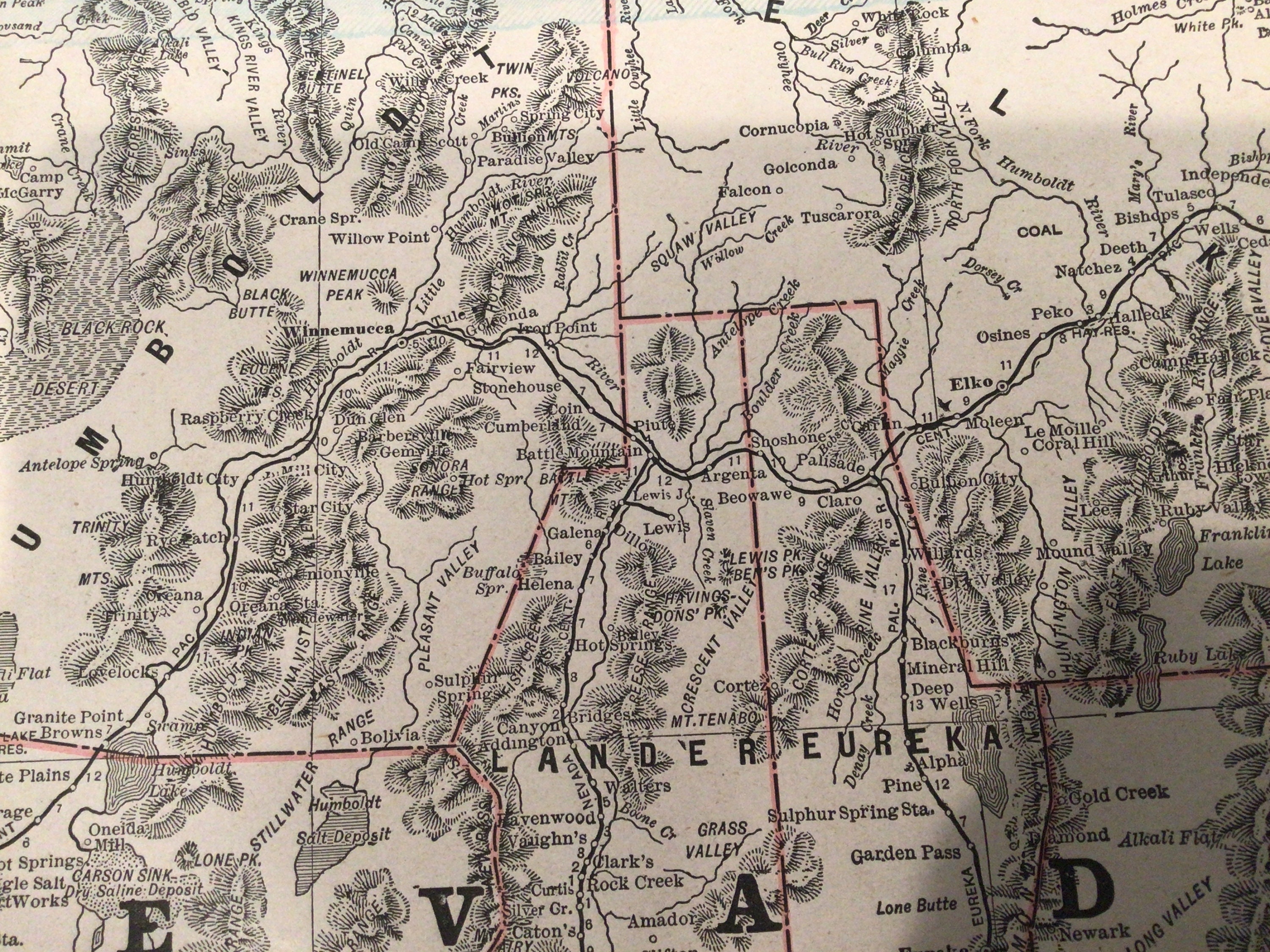 Map of the State of Nevada, 10 X 14”, Hand Tinted Circa 1890 From an ...