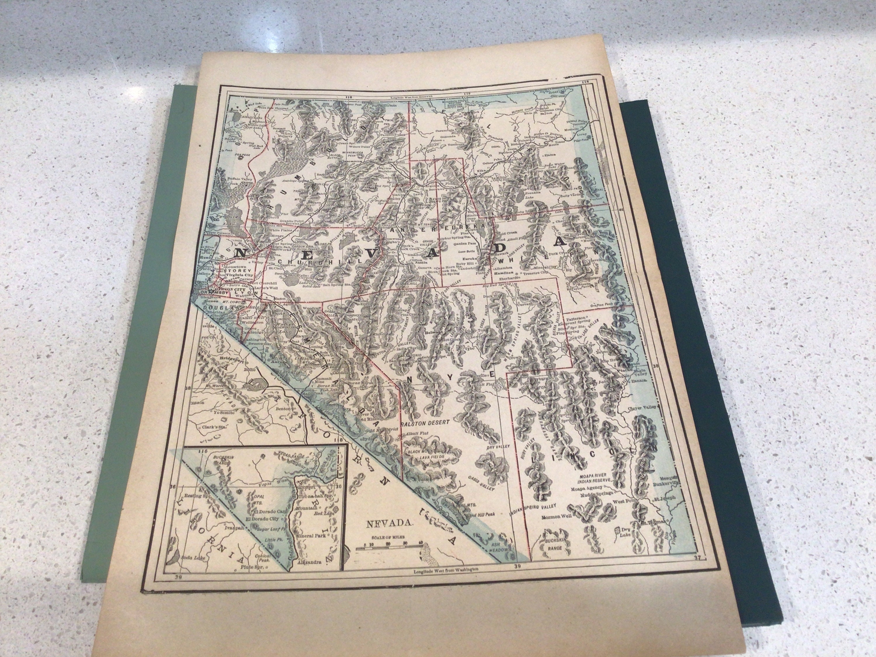 Map of the State of Nevada, 10 X 14”, Hand Tinted Circa 1890 From an ...