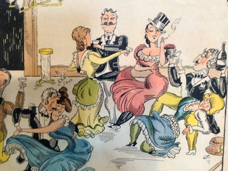 Humorous 1890s Dancehall Scene of Men and Women Drinking and Dancing ...
