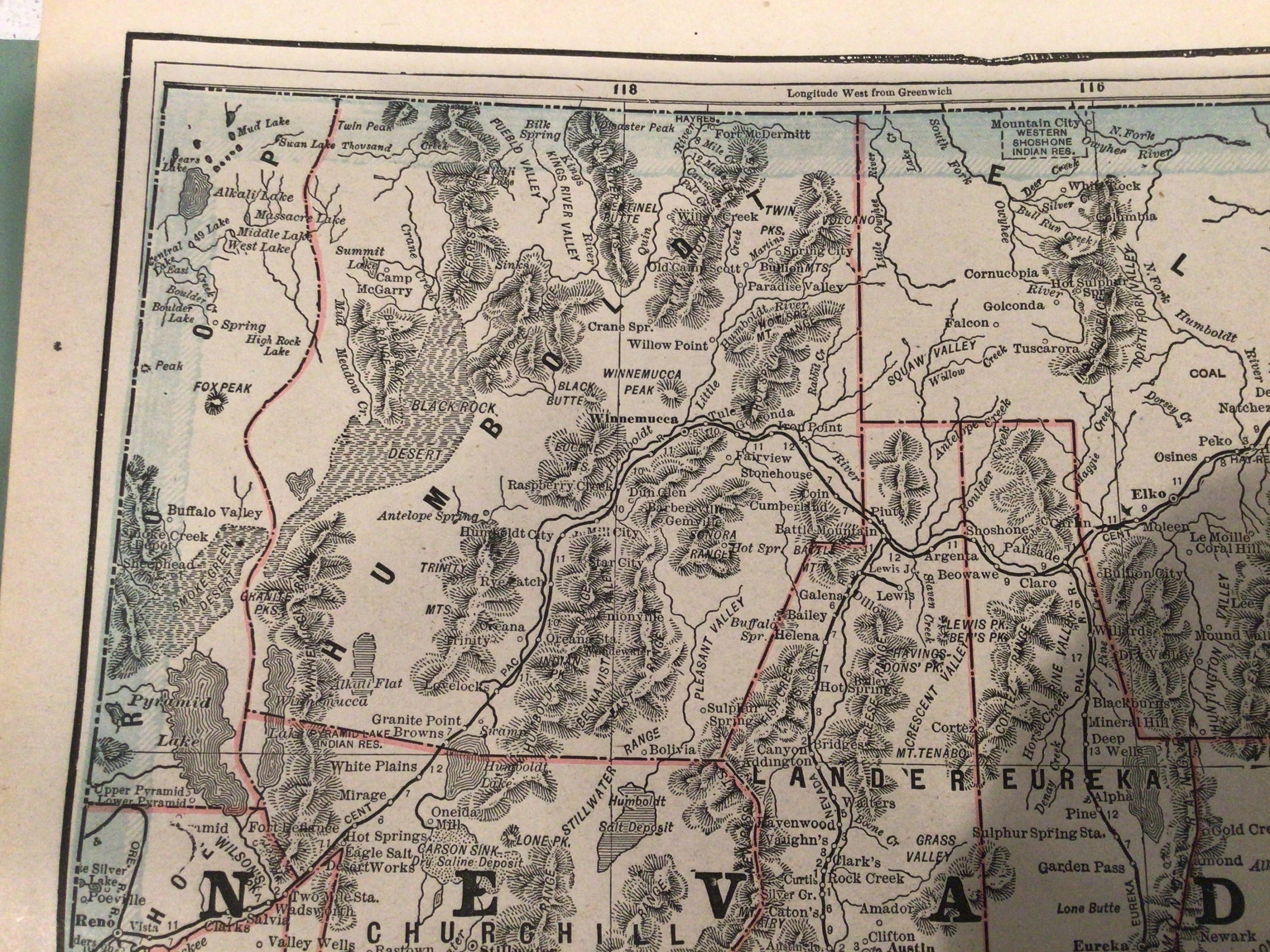 Map of the State of Nevada, 10 X 14”, Hand Tinted Circa 1890 From an ...