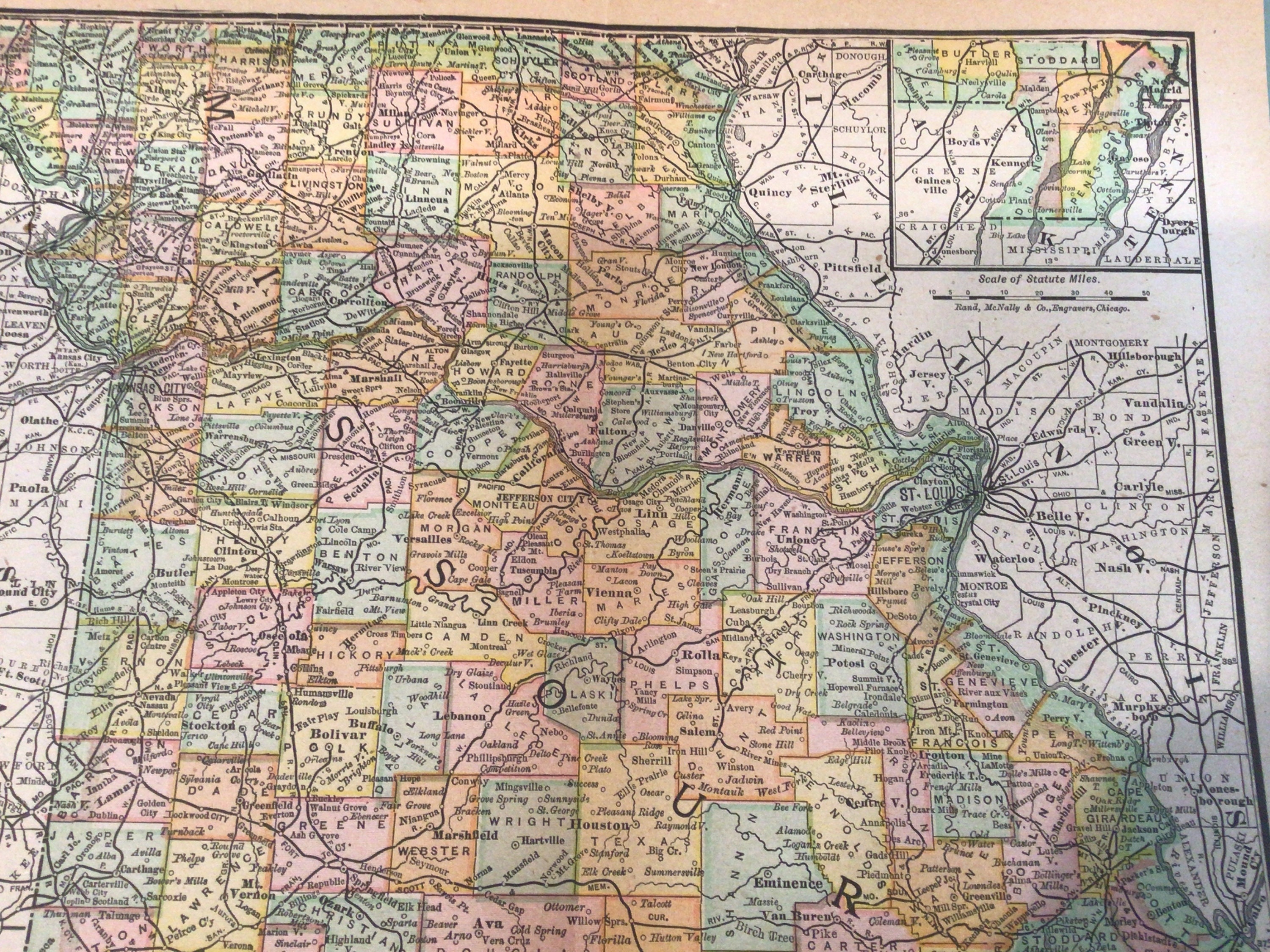 Map of Missouri 9 X 11“, Tinted by Hand, Circa 1890 From an Old Atlas ...