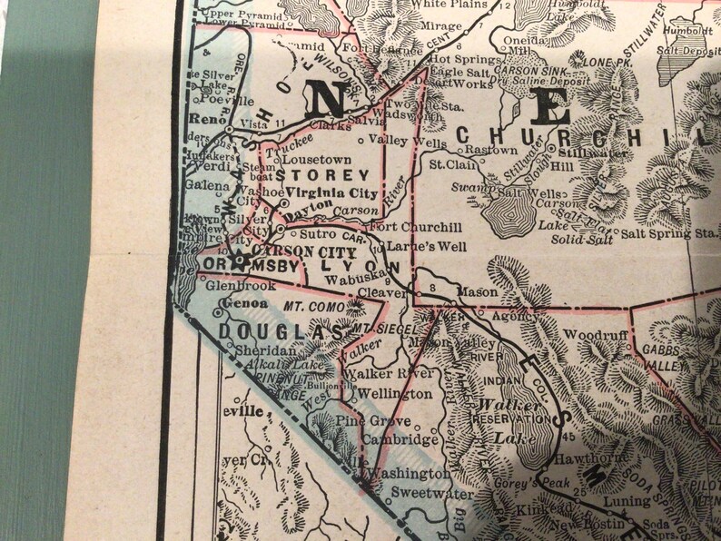 Map of the State of Nevada, 10 X 14”, Hand Tinted Circa 1890 From an ...