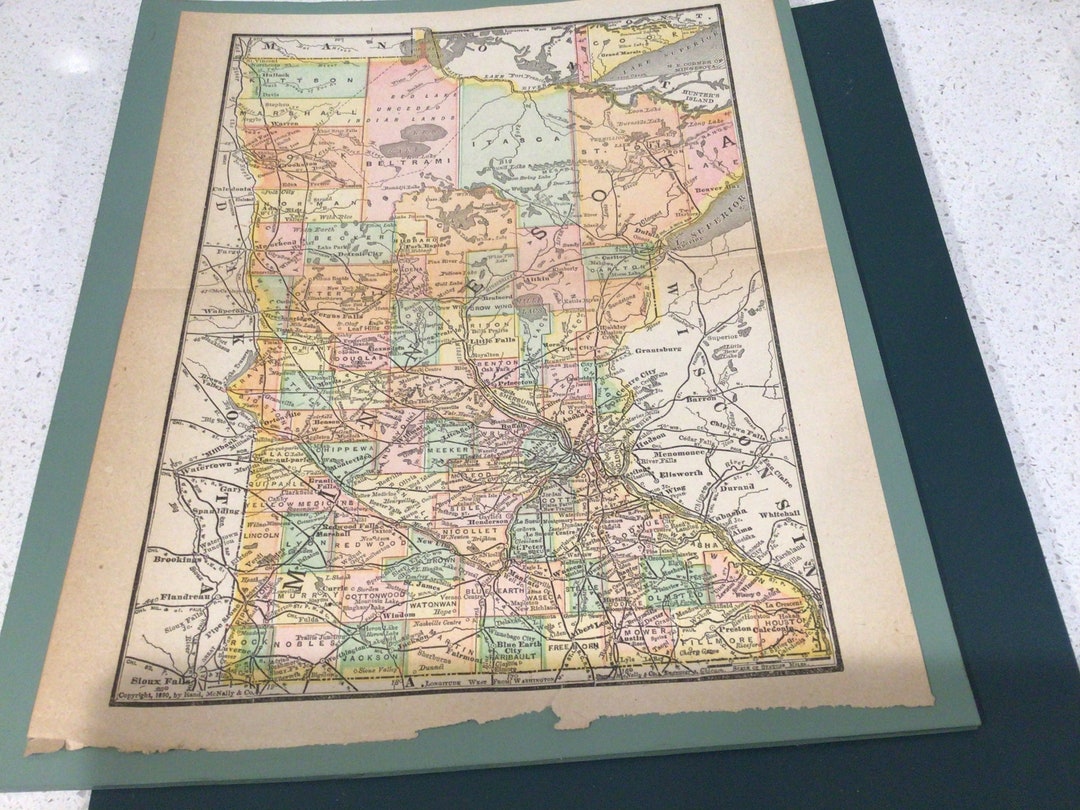 Map Minnesota 9 X 11” Hand Tinted 1890 From a Rand Mcnally Atlas - Etsy