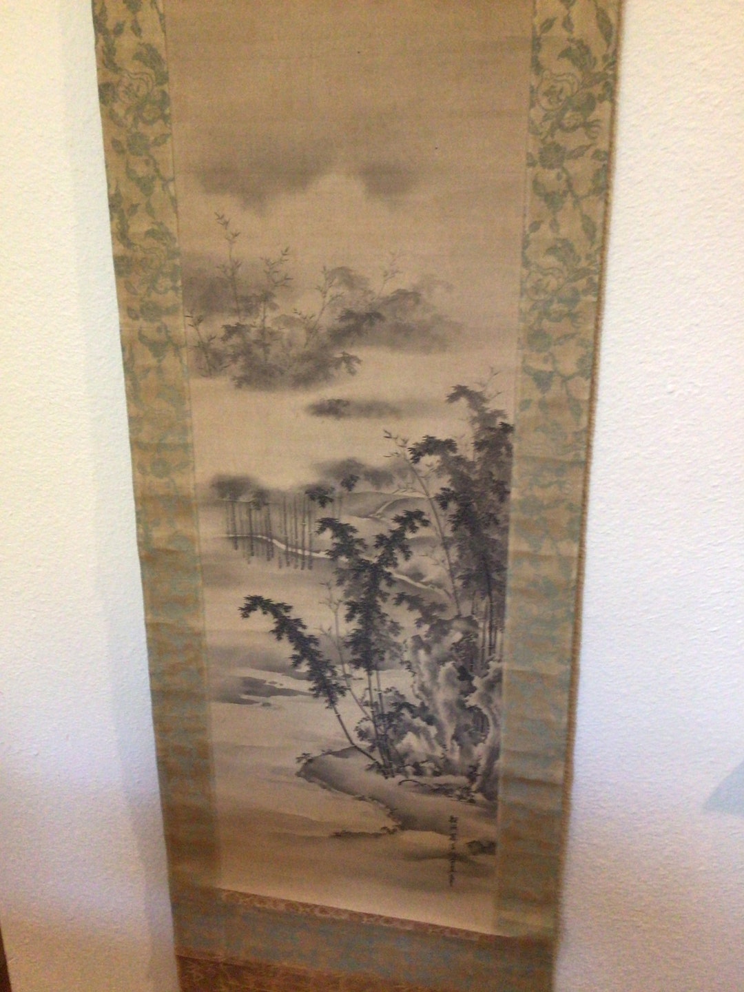 Chinese 19th Century Landscape Scroll Painting Mounted on Silk With ...