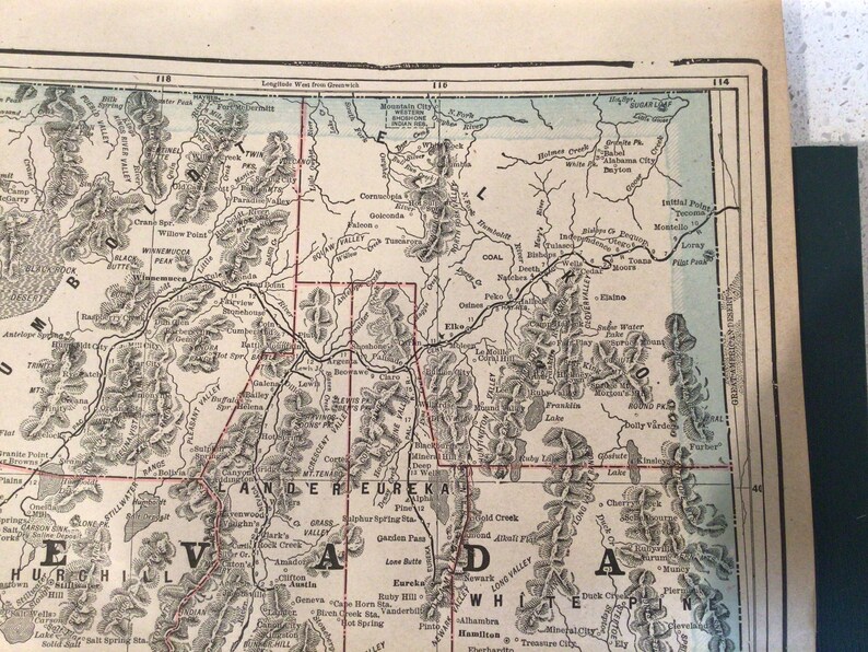 Map of the State of Nevada, 10 X 14”, Hand Tinted Circa 1890 From an ...