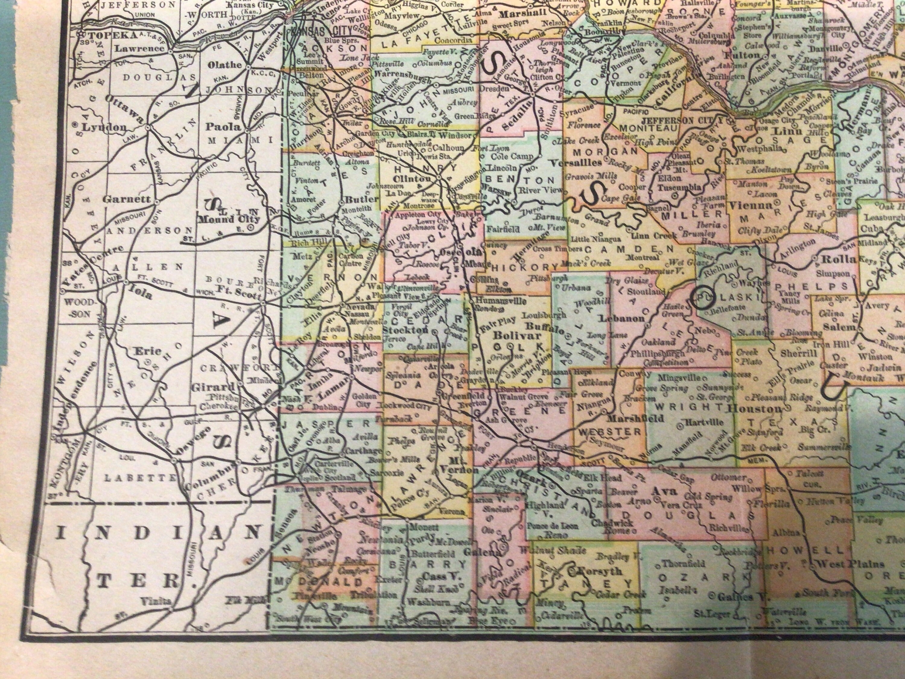 Map of Missouri 9 X 11, Tinted by Hand, Circa 1890 From an Old Atlas by ...