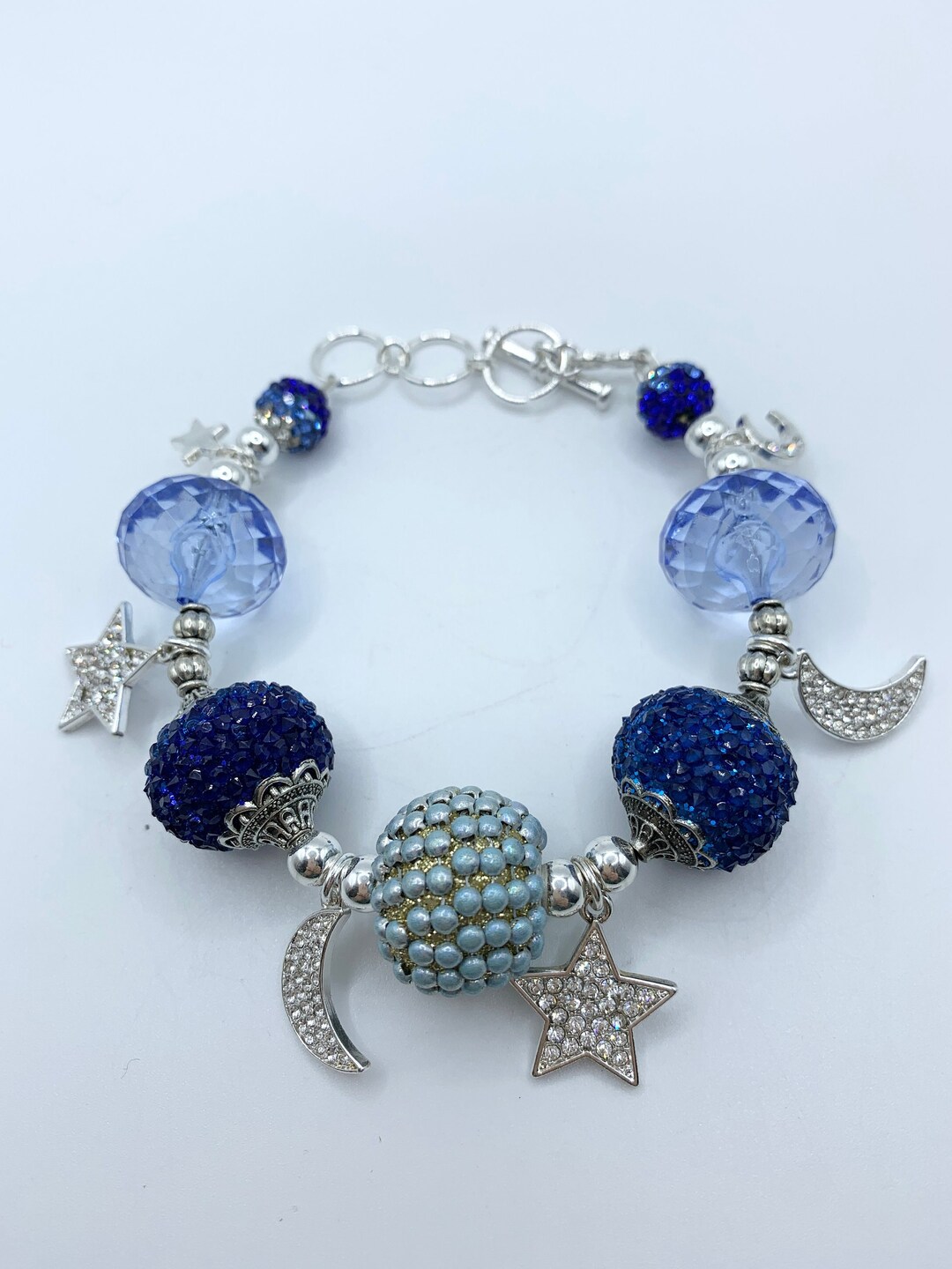Charm Bracelet Moon and Stars Charm Bracelet Blue Beaded - Etsy