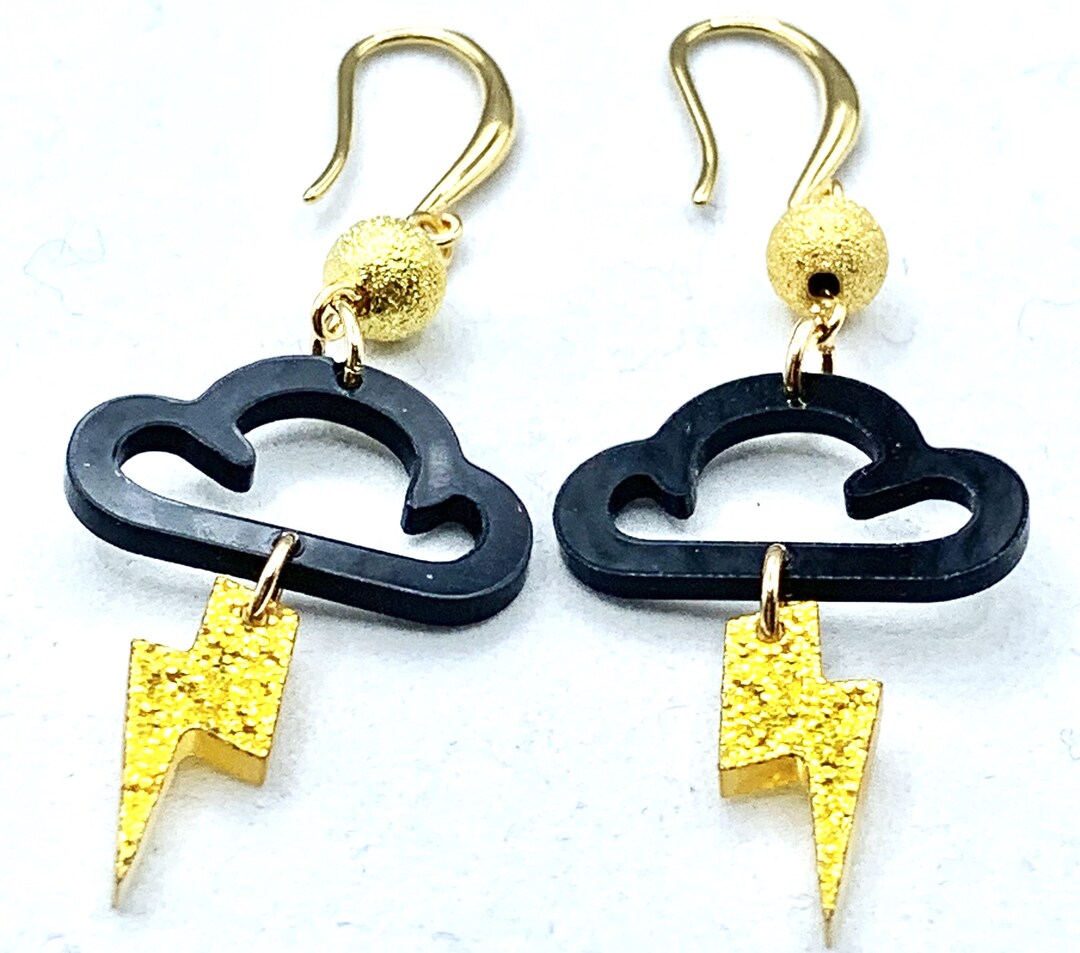 Lightening Bolt Dangle Earrings, Rainy Day Earrings, Stormy Weather ...