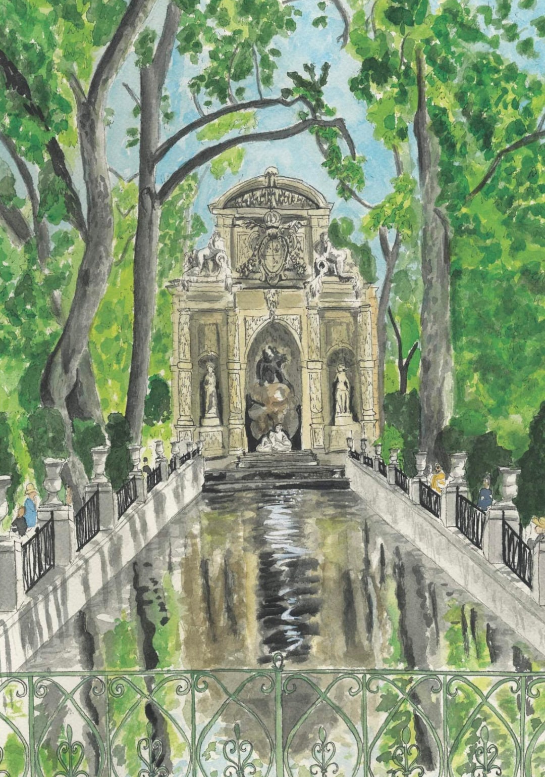 Medici Fountain Watercolor Print, Luxembourg Gardens Painting, Paris ...