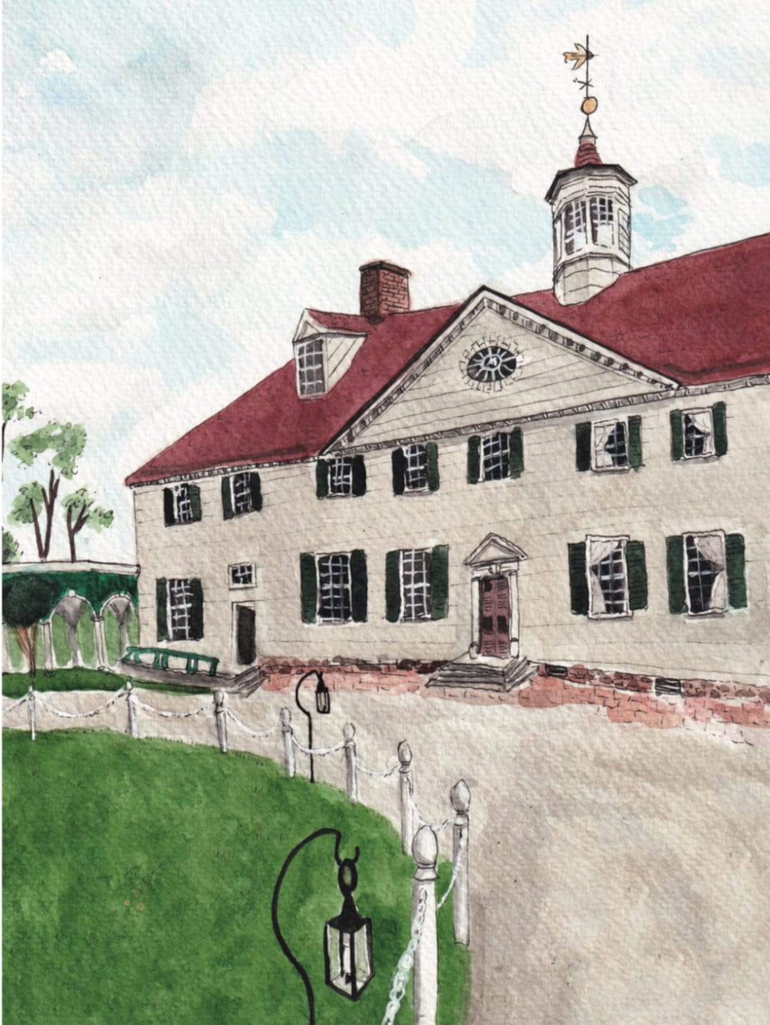 Mount Vernon Painting, George Washington Print, Mount Vernon Watercolor ...