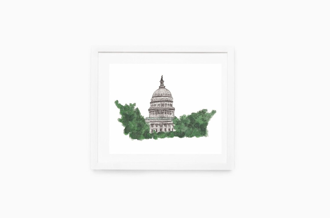 US Capitol Building Print, Capitol Building Painting, Watercolor DC Art ...