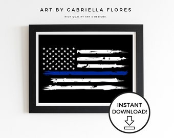 Support Police Grunge Blue Line Sticker Decal US Flag Gun - Etsy