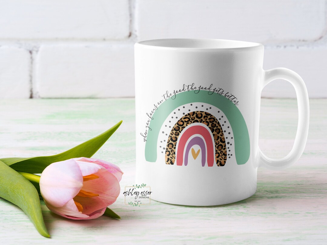 Focus on the Good, Rainbow Coffee Mug, Good Vibes Mug, Encouraging ...