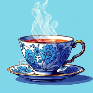Blue and White Floral Porcelain Teacup Printable Art Set | Pop Art ...