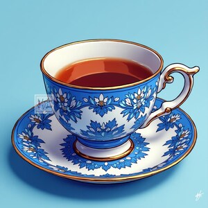 Blue and White Floral Porcelain Teacup Printable Art Set | Pop Art ...